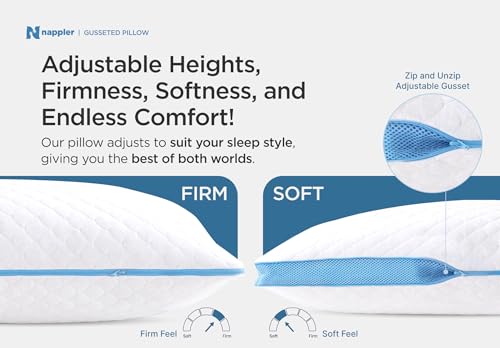 Nappler Side and Back Sleeper Pillow for Neck and Shoulder Pain Relief - Shredded Memory Foam Bed Pillow for Sleeping - 100% Adjustable Fill - King Size - Modal Washable Case. Extra Fill Included