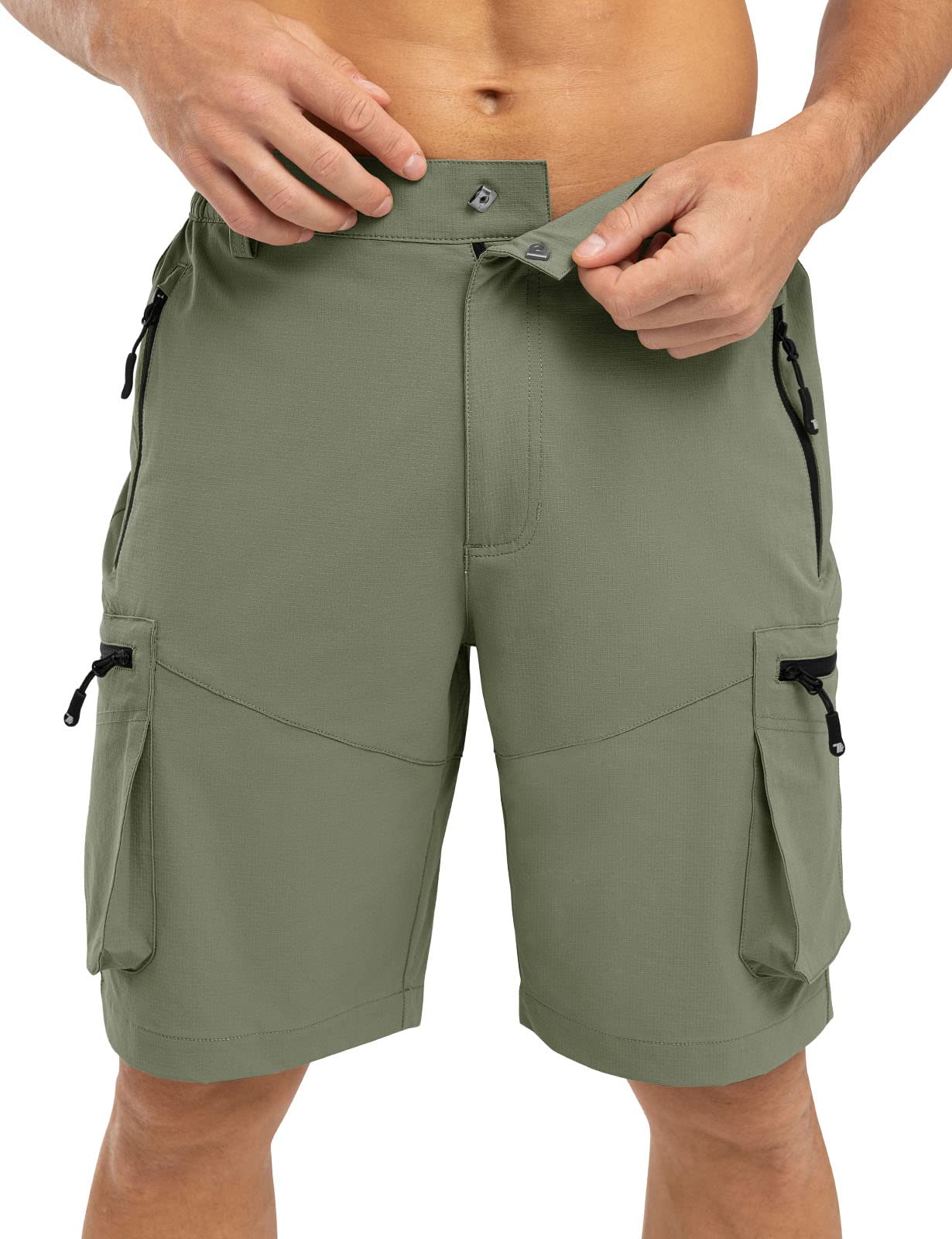 TBMPOY Men's Hiking Work Shorts Quick Dry Cargo Outdoor Athletic Short for Men Zip Pockets Camping Fishing Sage Green 34
