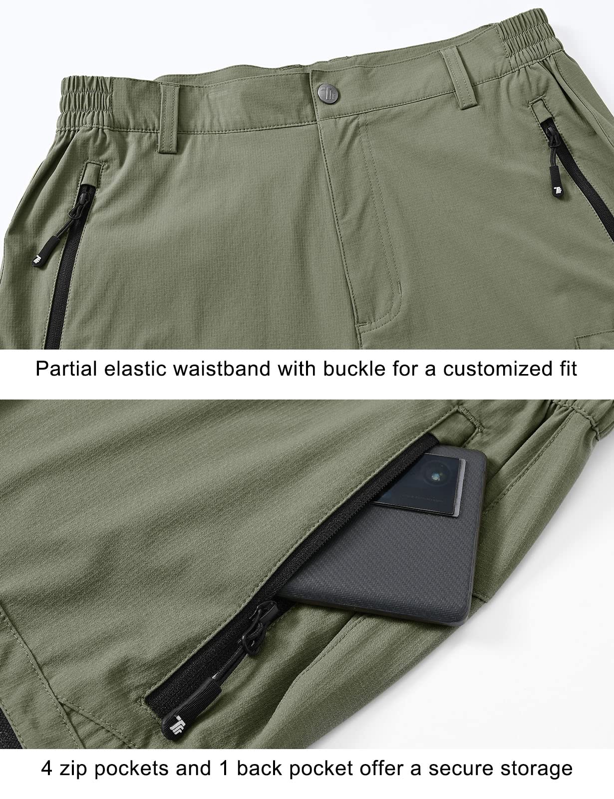 TBMPOY Men's Hiking Work Shorts Quick Dry Cargo Outdoor Athletic Short for Men Zip Pockets Camping Fishing Sage Green 34