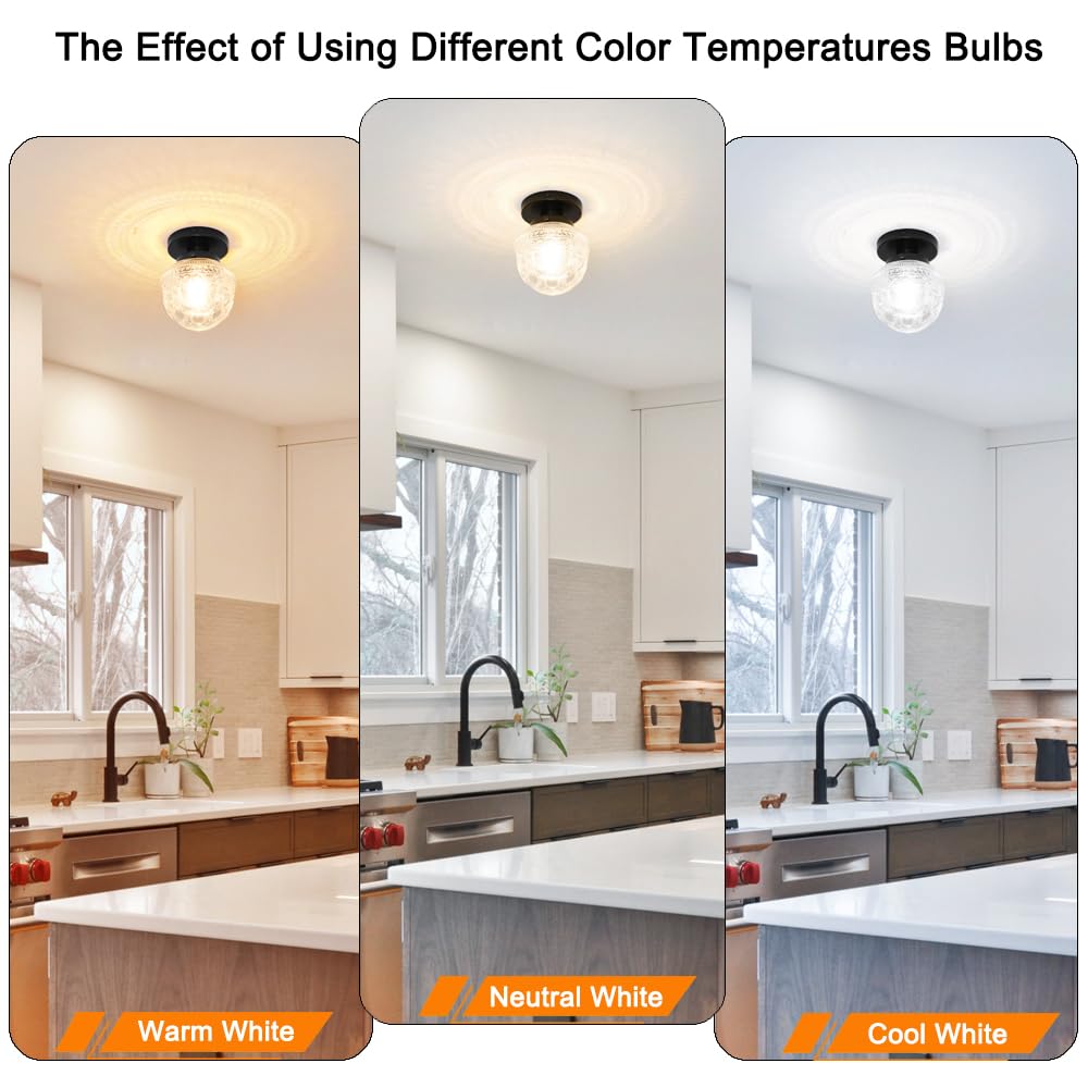 DSMJFU Black Semi Flush Mount Ceiling Light, Small Hallway Light Fixture, Vintage Close to Ceiling Light Fixture for Bathroom, Entryway, Foyer, Closet