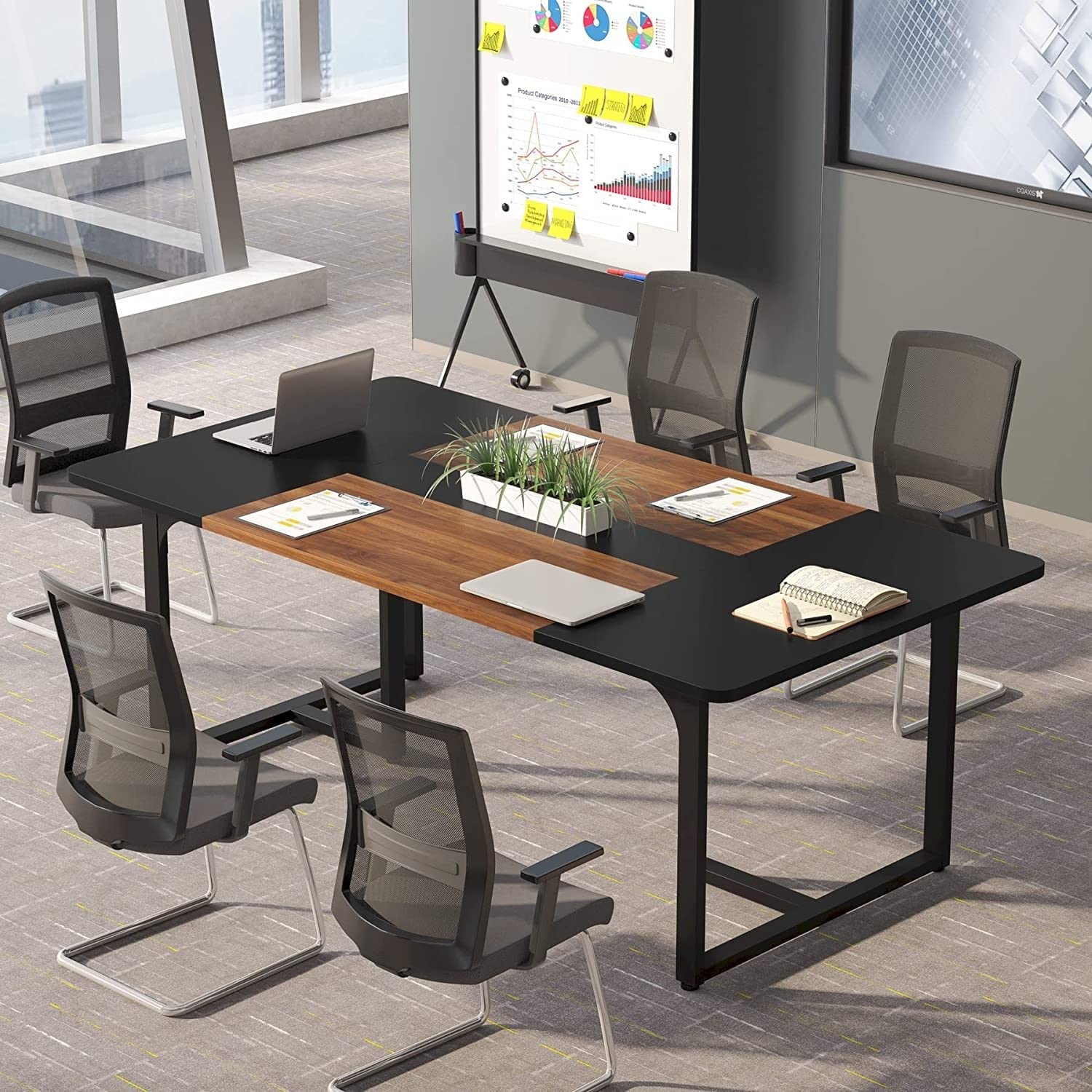 Rectangle Conference Table 6ft Meeting 70.8l X 35.4w 29.5h Brown Industrial Modern Contemporary Rectangular Metal Wood Modular