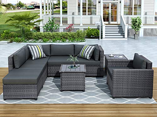 GODAFA 8-Piece Outdoor Patio Furniture Set,All-Weather PE Wicker Rattan Conversation Sectional Sofa with Comfortable Cushions for Backyard Porch Poolside, Gray