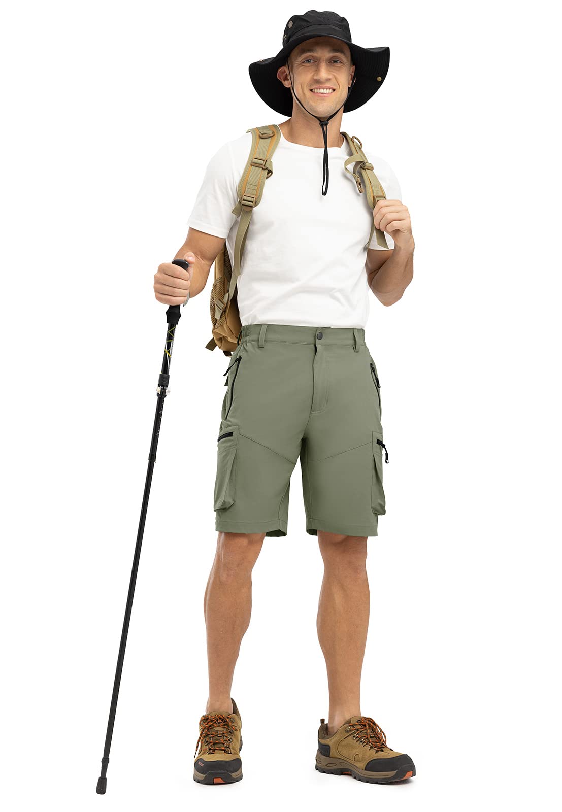 TBMPOY Men's Hiking Work Shorts Quick Dry Cargo Outdoor Athletic Short for Men Zip Pockets Camping Fishing Sage Green 34