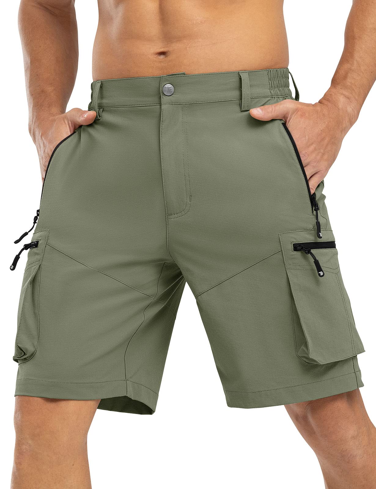 TBMPOY Men's Hiking Work Shorts Quick Dry Cargo Outdoor Athletic Short for Men Zip Pockets Camping Fishing Sage Green 34