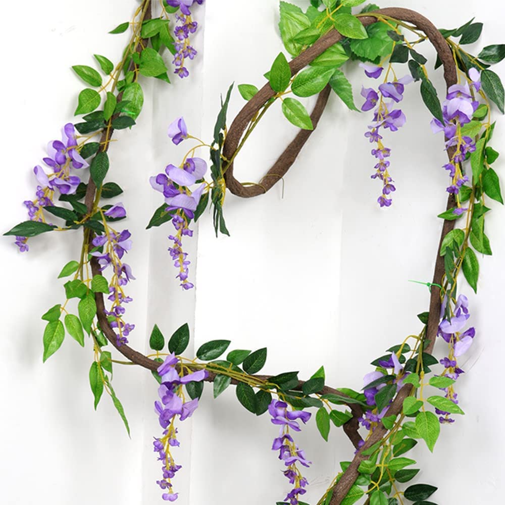 Wisteria Garland 5pack 33Ft Artificial Fake Wisteria Vine Hanging Flowers Fake Vines Plants (Purple)