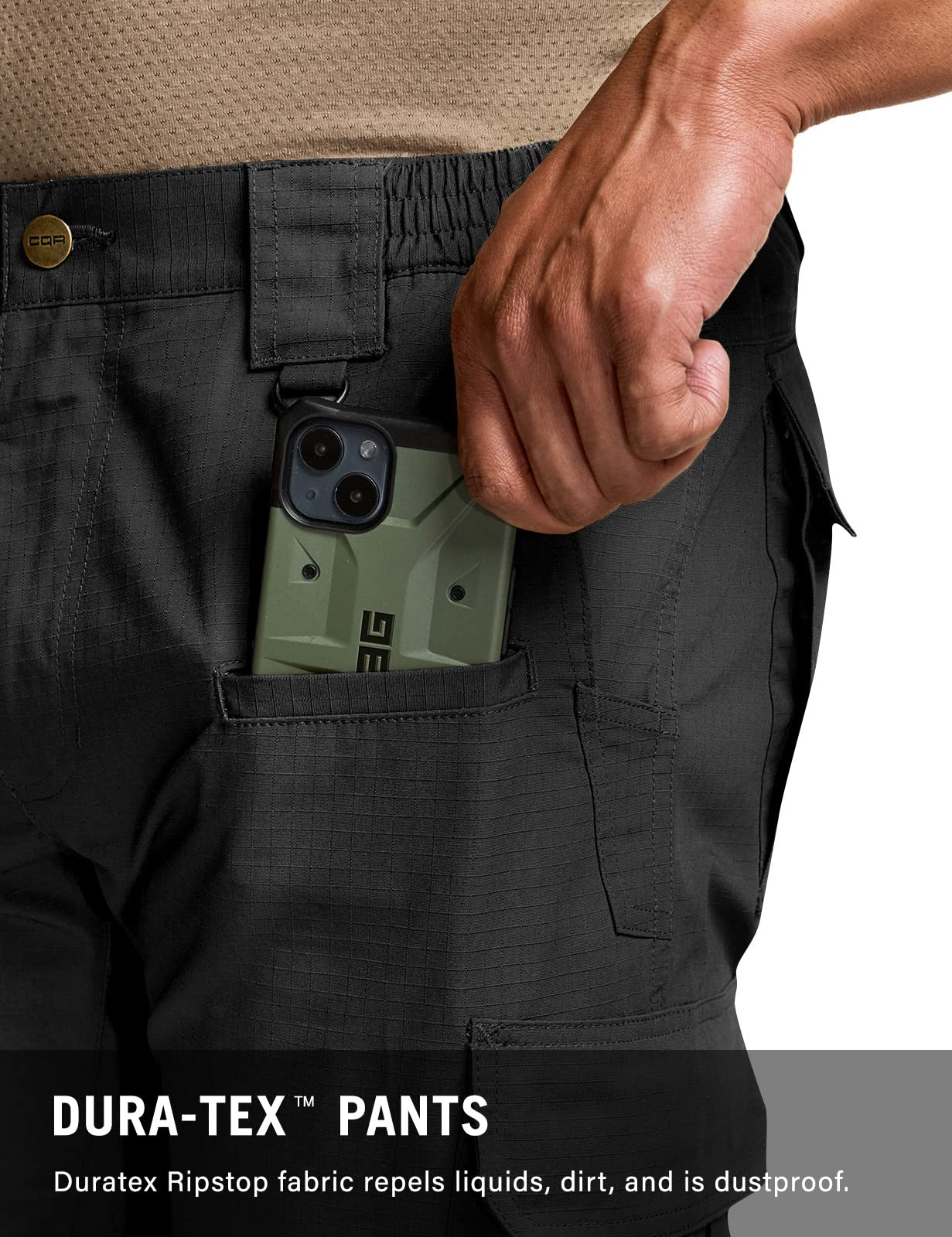 CQR CLSX Men's Tactical Pants, Water Resistant Ripstop Cargo Pants, Lightweight EDC Work Hiking Pants, Outdoor Apparel, Duratex Black, 38W x 30L