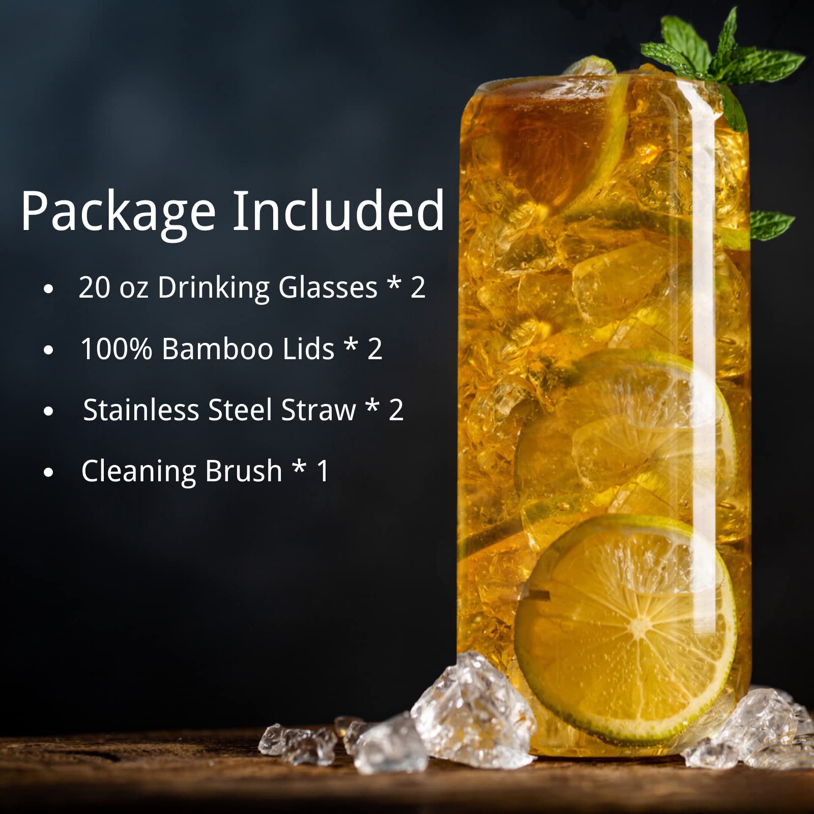 Fenspeed 2pcs Glass Cups with Lids and Straws Beer Can Drinking Glasses Set 20oz Iced Coffee Glasses Reusable Travel Tumbler Cup for Boba Smoothie Juice