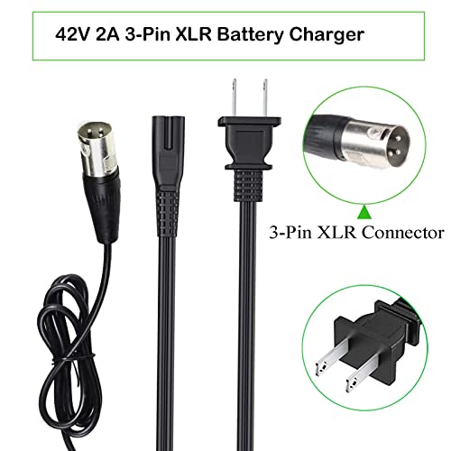 H HAILONG 42V 2A Battery Charger 3-Pin XLR Connector Power Adapter for 36V Electric Bike Battery Lithium Ion Battery