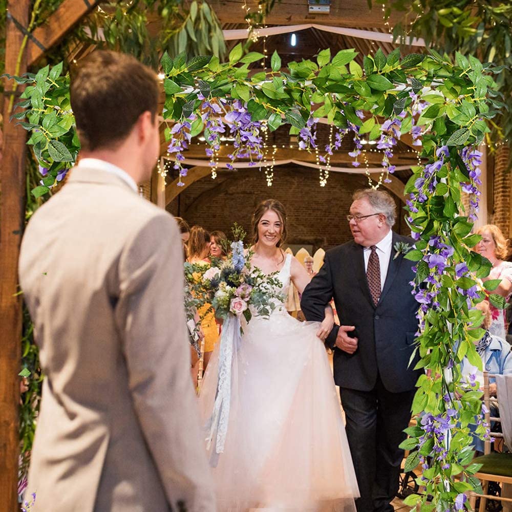Wisteria Garland 5pack 33Ft Artificial Fake Wisteria Vine Hanging Flowers Fake Vines Plants (Purple)