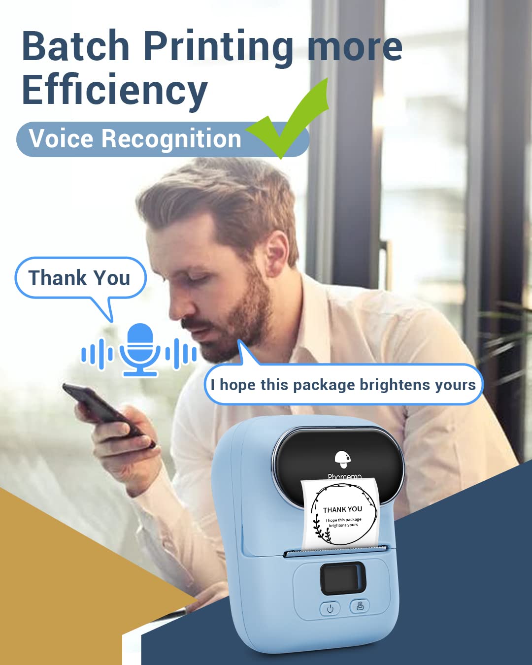 Phomemo Barcode Label Printer- M110 Label Maker Portable Bluetooth Label Maker Machine for Small Business, Barcode, Address, Logo, Clothing, Jerwery, Compatible with iOS & Android, Blue
