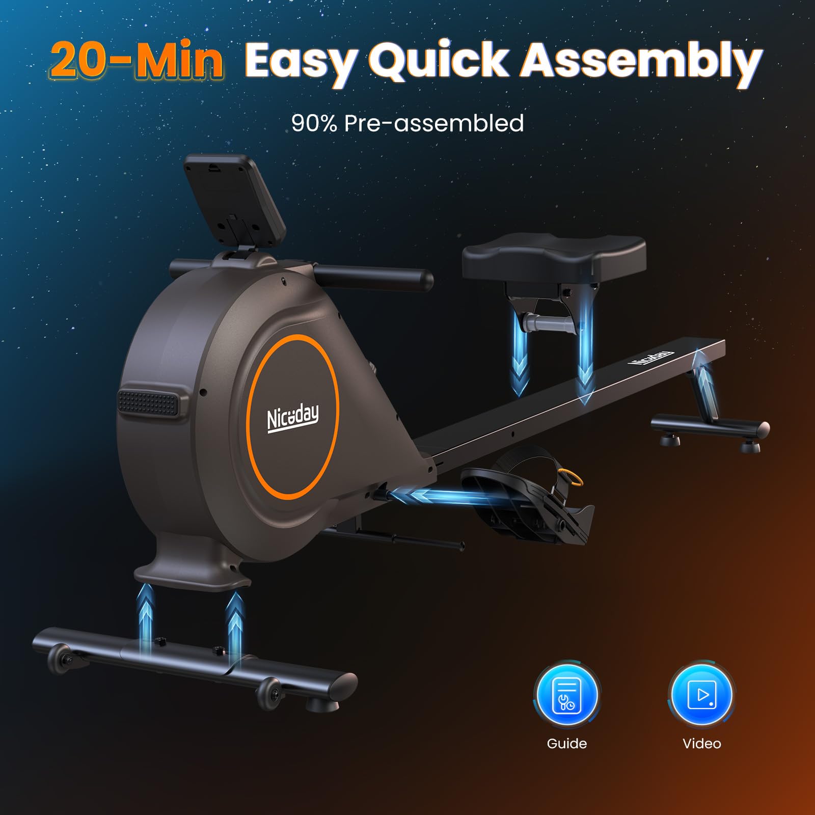 Niceday Rowing Machine, Magnetic Rower for Home Use, Smart Rowing Machine Bluetooth Compatible with Kinomap APP, Rower Machine with 16 Resistance Levels & 350 LBS Weight Capacity