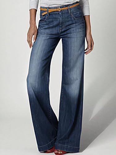 Flamingals Wide Leg Jeans for Women Stretch Low Waist Baggy Jeans Boot Cut Jeans Flare Leg Denim Pants Without Belt Wash Navy Blue S
