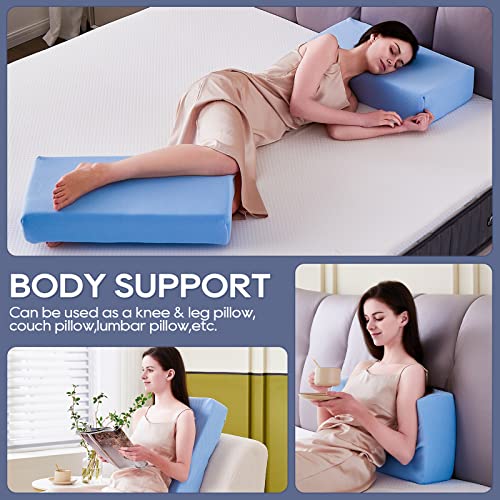 Cube Pillow for Side Sleepers 24"x12"x5" Memory Foam Rectangle Pillow Support Neck and Shoulder for Pain Relief, Thick Bed Pillow for Sleeping with Removable Cover - King, Queen, Square | Blue
