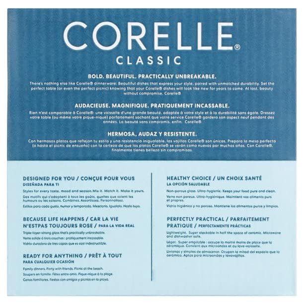 Corelle Lia 12-Piece Chips & Cracks Resistant Dinnerware Set, Service for 4, Blue,white
