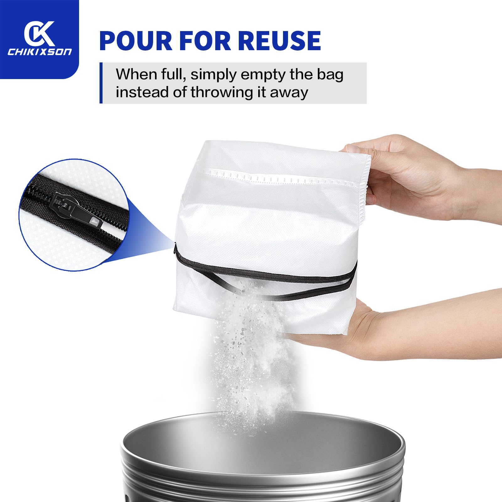 CHIKIXSON Reusable Vacuum Bags for All iRobot Roomba I & S & J Series Clean Base, 3 Pack, Zipper (New Version)