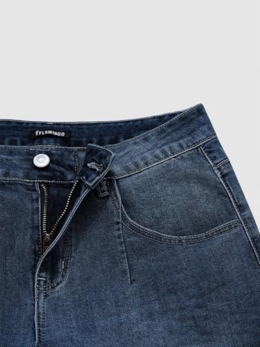 Flamingals Wide Leg Jeans for Women Stretch Low Waist Baggy Jeans Boot Cut Jeans Flare Leg Denim Pants Without Belt Wash Navy Blue S