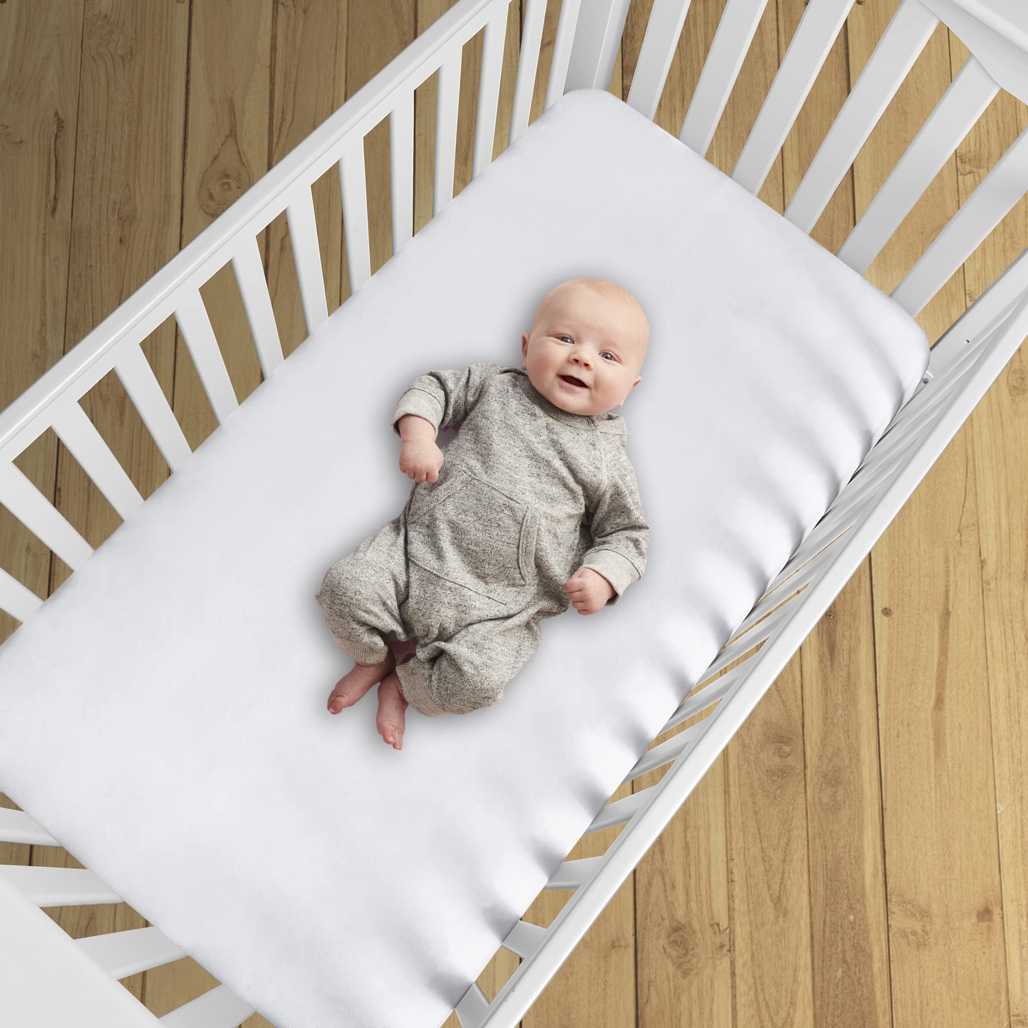 BreathableBaby All-in-One Fitted Sheet & Waterproof Cover, for 52" x 28"/132 x 71 cm Crib Mattress, White (2-Pack)