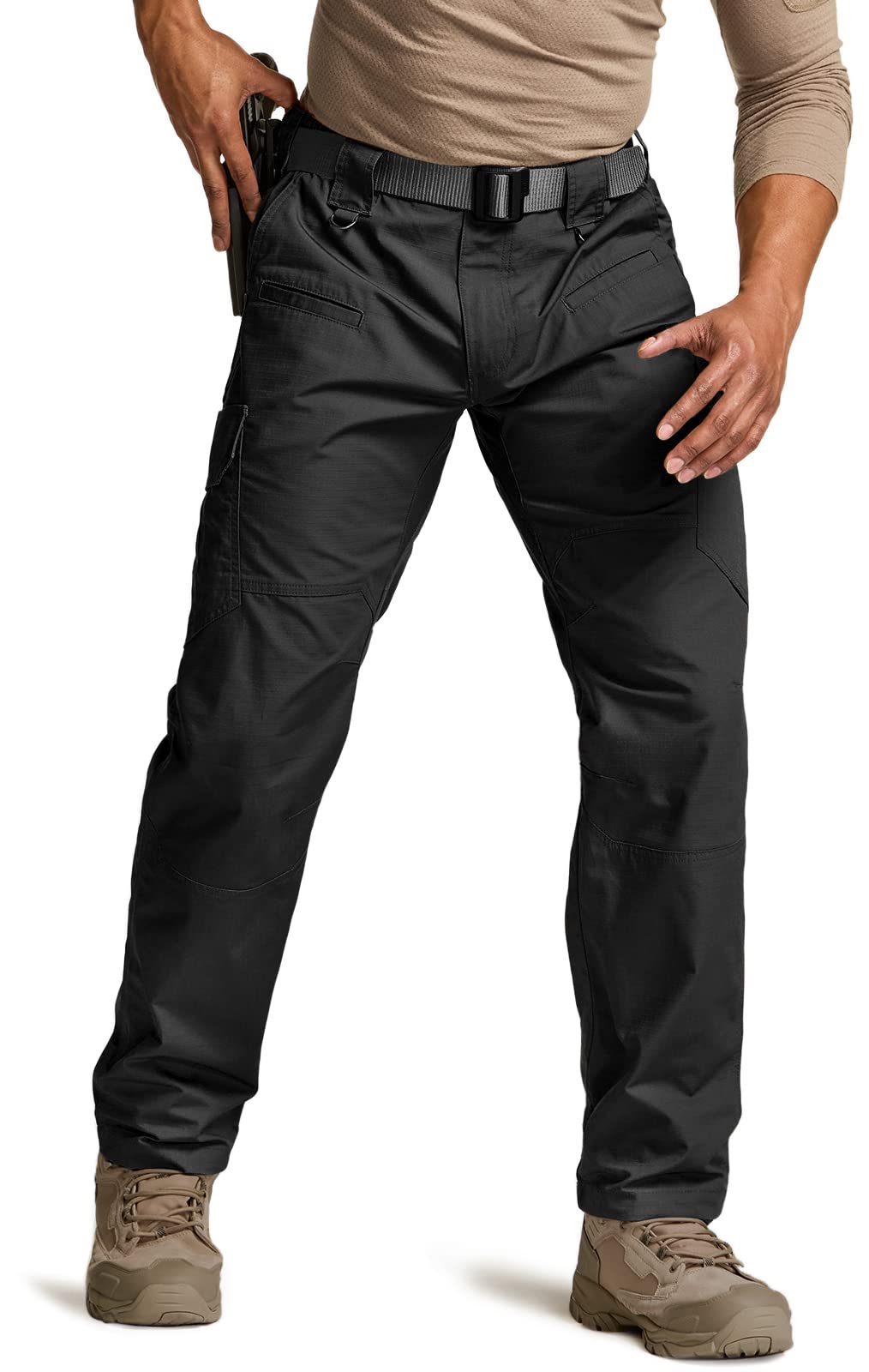 CQR CLSX Men's Tactical Pants, Water Resistant Ripstop Cargo Pants, Lightweight EDC Work Hiking Pants, Outdoor Apparel, Duratex Black, 38W x 30L
