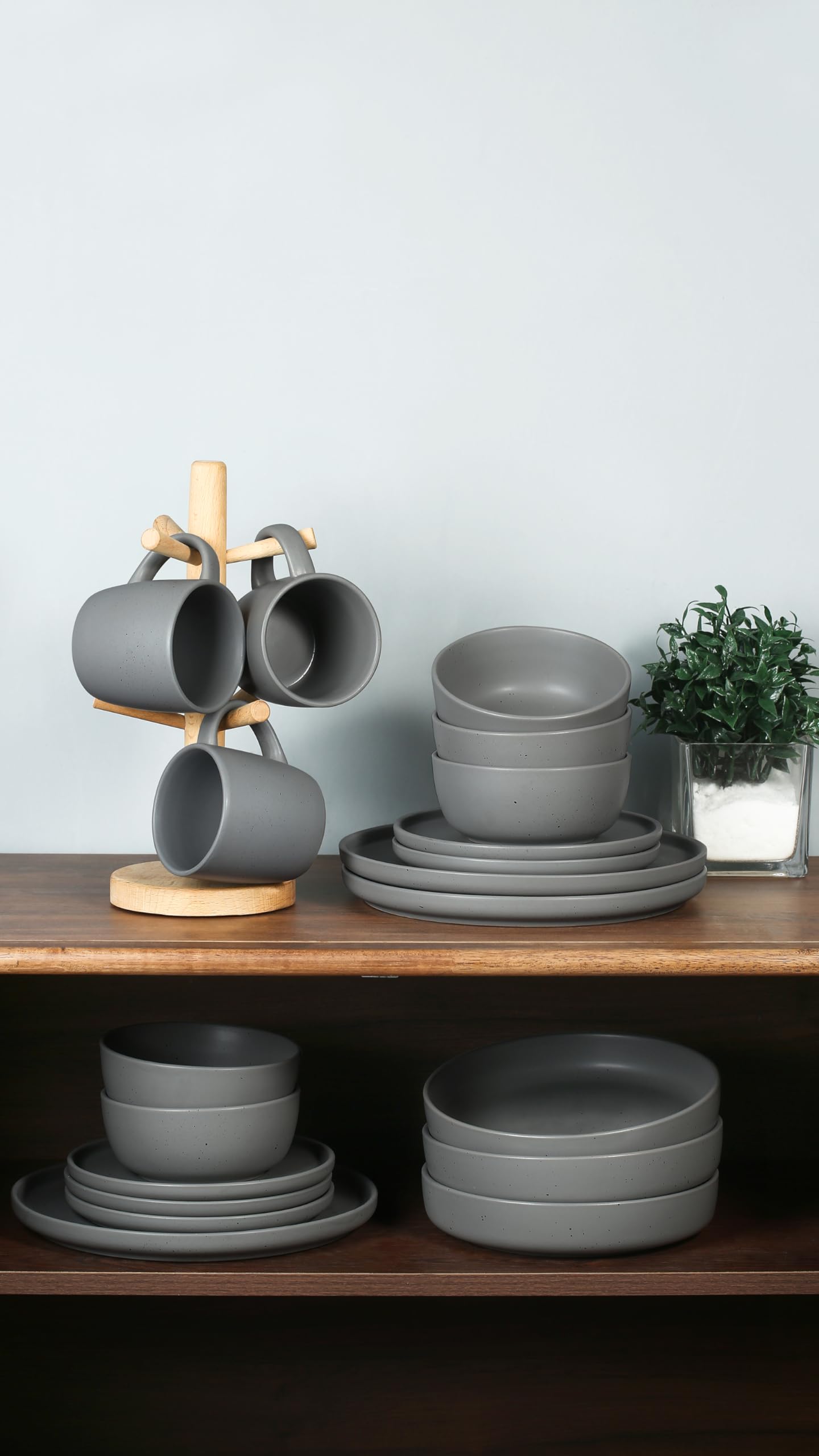 Famiware Dawn Plates and Bowls Sets, 12 Pieces Stoneware Dinnerware Sets, Dishes Set for 4, Microwave and Dishwasher Safe, Dark Gray