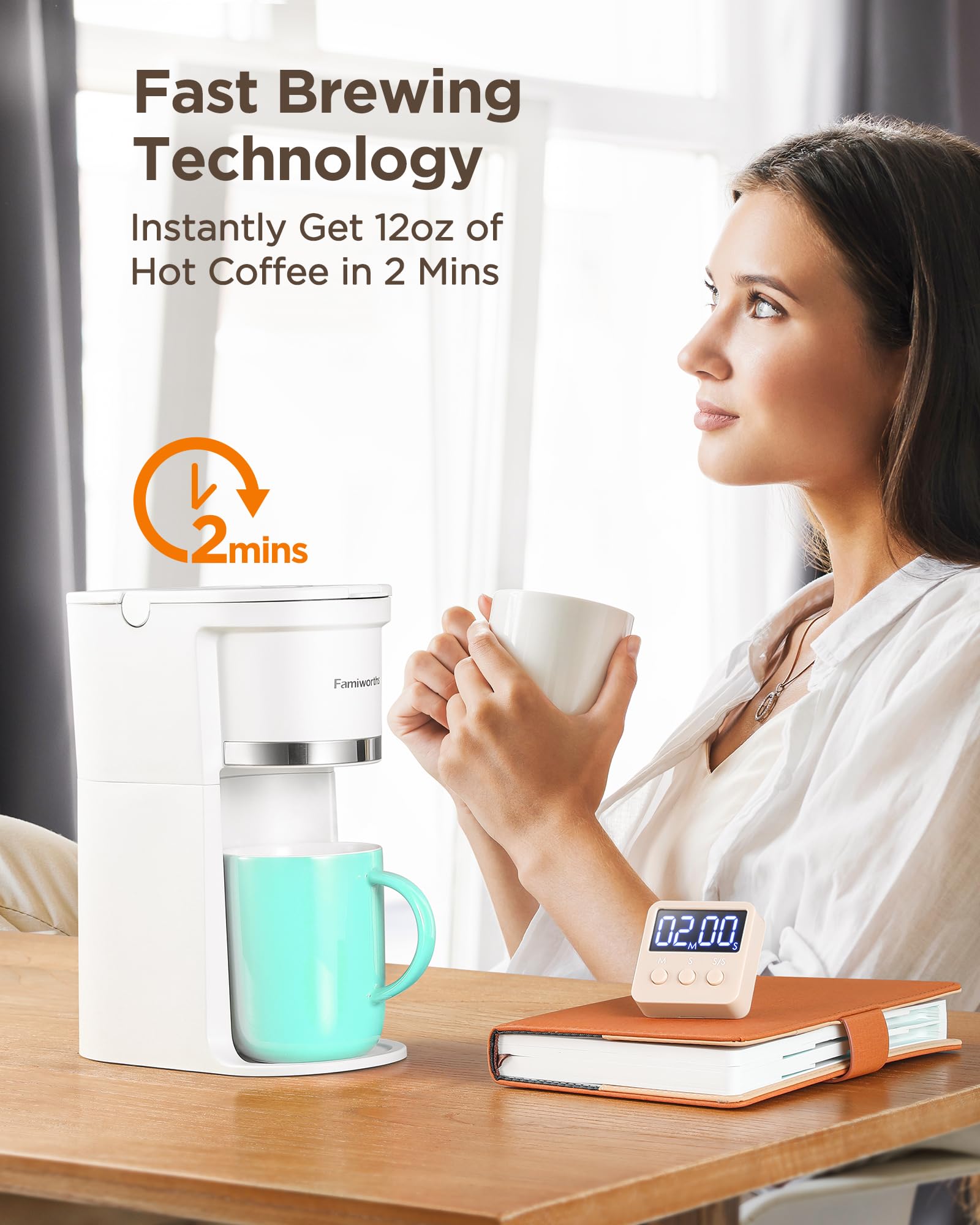 Famiworths Single Pod Coffee Brewer (Pure White)
