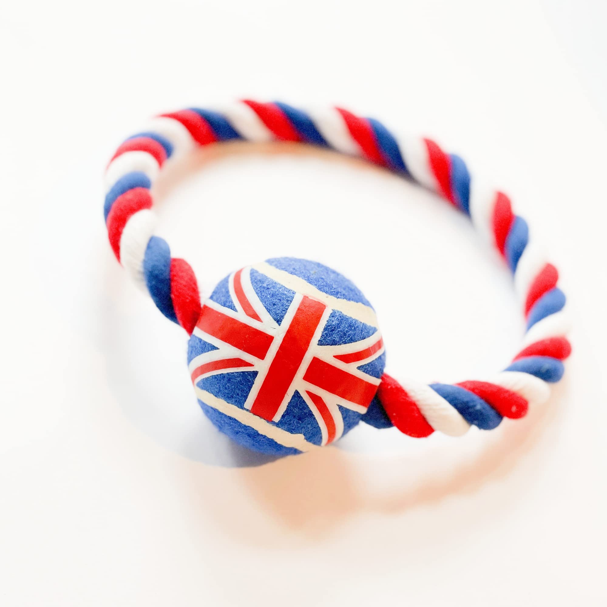 PET LONDON British Union Jack Rope Ring and Tennis Ball Dog Toy-English UK Colours for Dogs