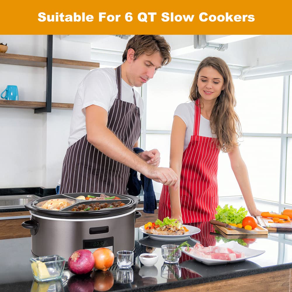 Silicone Slow Cooker Liners Fit for Crockpot 6 Quart, 3 In 1 Reusable Crock Pot Liners Divider Insert Portable Handle/BPA Free/Leakproof/Used to Replace Leak-prone Disposable Liners