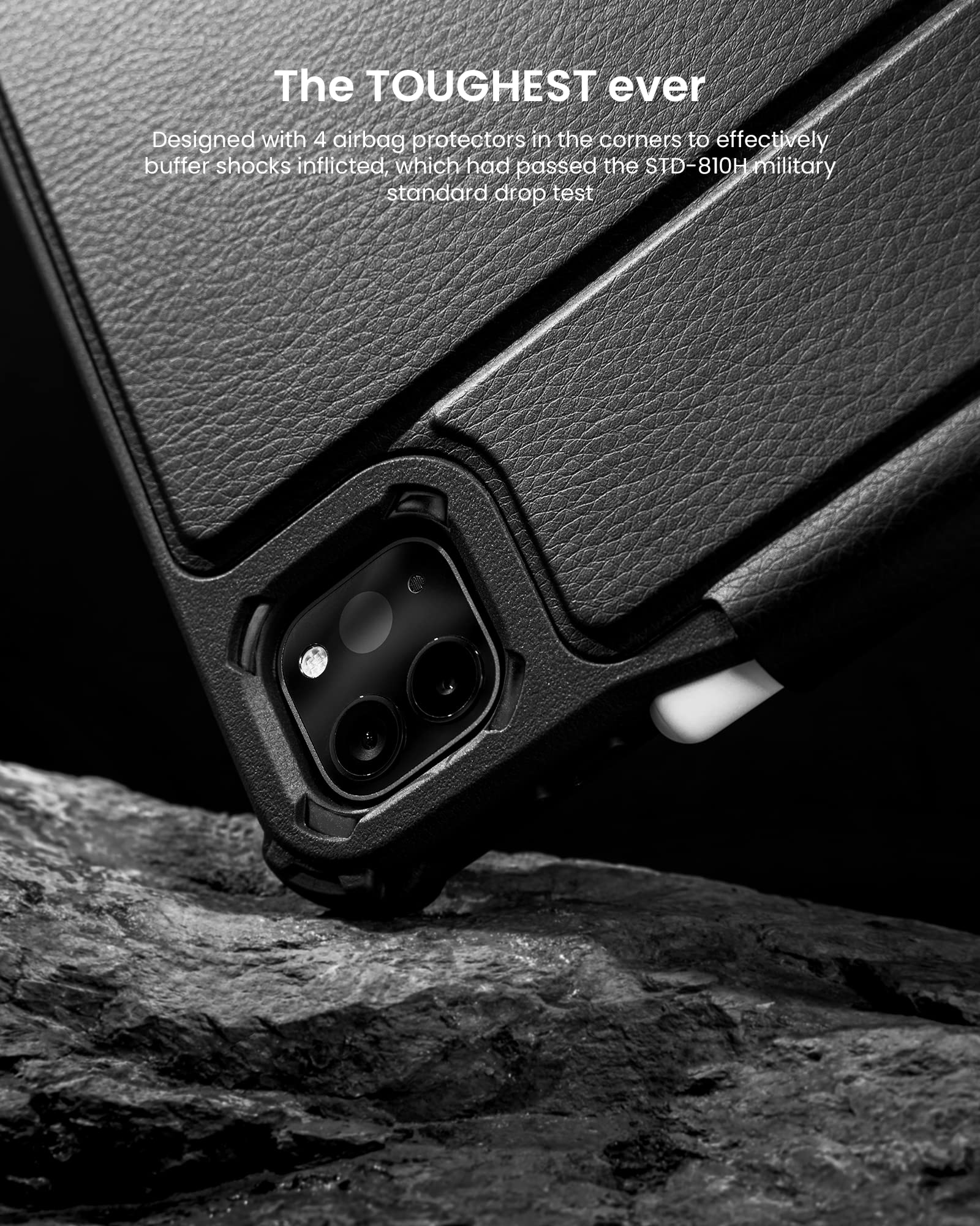 tomtoc iPad Pro Case Ultra Detachable for 11-inch iPad Pro 4th/3rd Gen (M2&M1), Protective Case with Airbag Protectors & 3 Magnetic Stand Modes Cover, Supporting Wireless Apple Pencil Charging