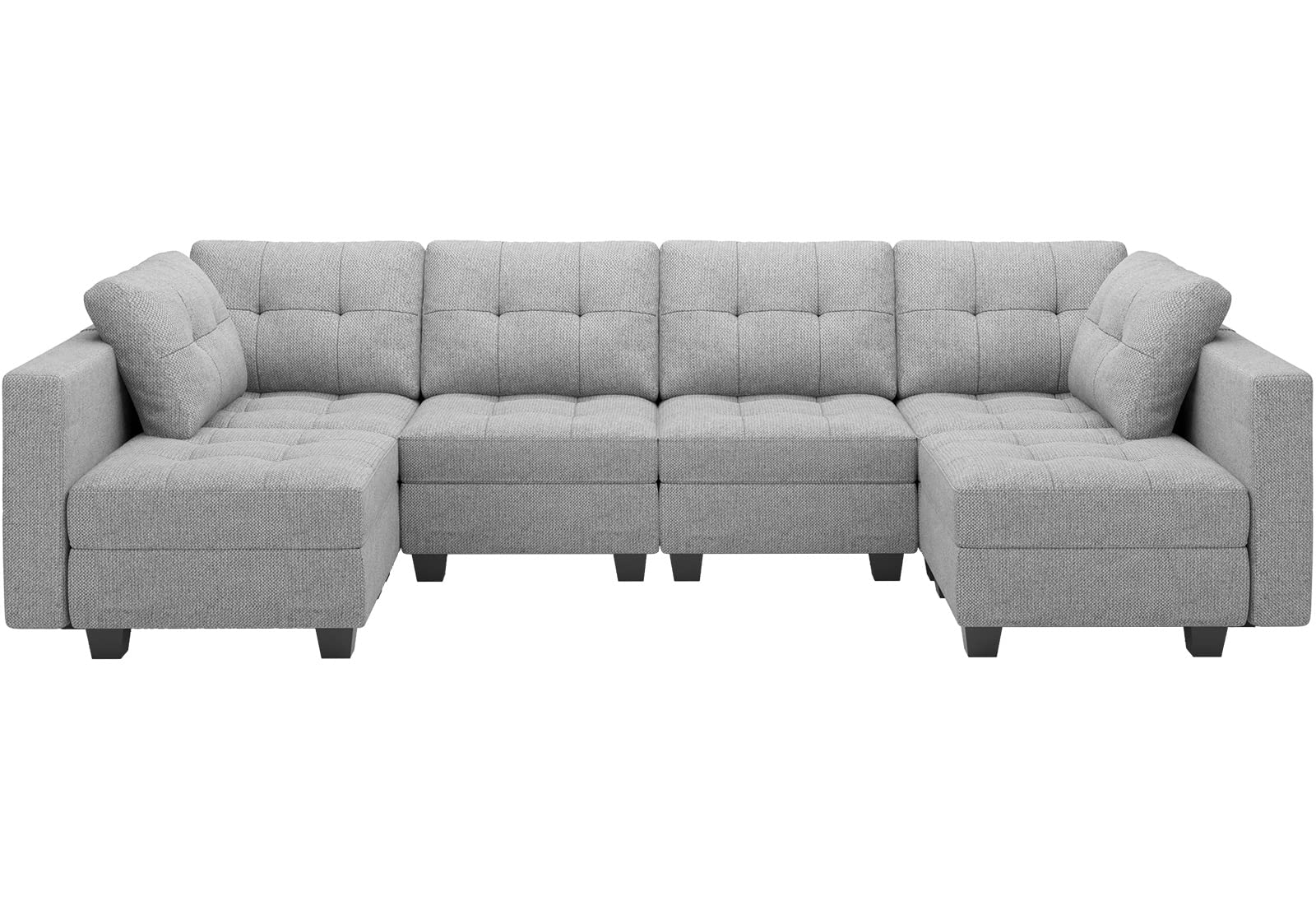 Belffin Modular U Shaped Sectional Sofa Couch with Reversible Chaises 6-seat Sectional Couch with Storage Seat Modular Sectional Set with Ottomans Light Grey
