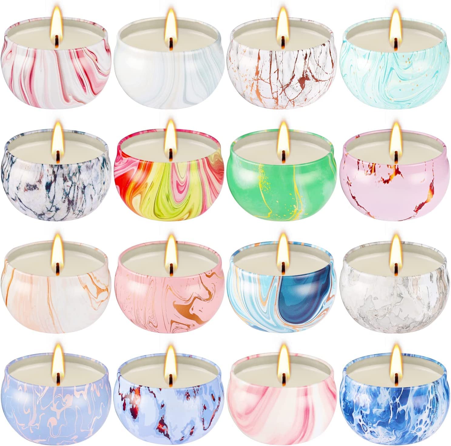 Bauhinia 16 Pack Scented Candles Soy Wax Tin Candles, Natural Fragrance Candles for Stress Relief and Aromatherapy Candles