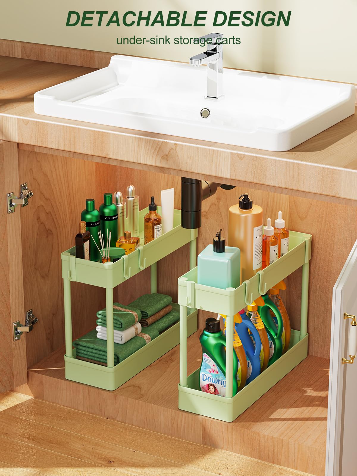 LEHOM 5.3" Slim Storage Cart - 4 Tiers Bathroom Organizer Mobile Shelving Unit Storage Rolling Utility Cart Slide Out Organizer for Kitchen Bathroom Laundry Narrow Places, Green
