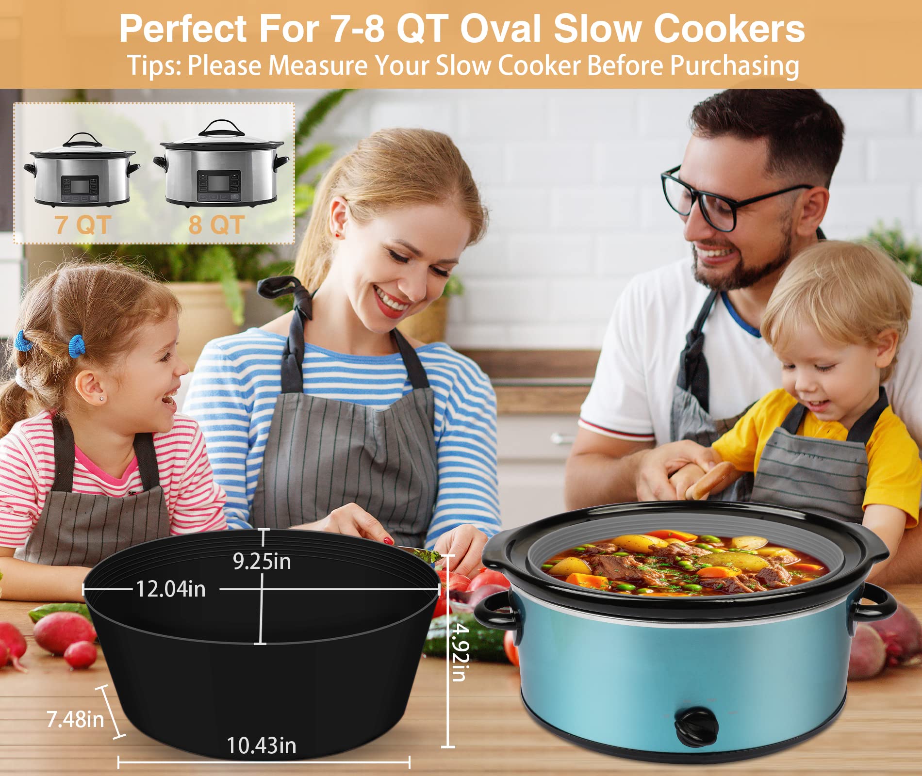 Silicone Slow Cooker Liners Fit 7-8 QT Oval Slow Cooker Crock Pot, Food Grade Silicone Crock Pot Liners Reusable & Leakproof Dishwasher Safe Crockpot Liner