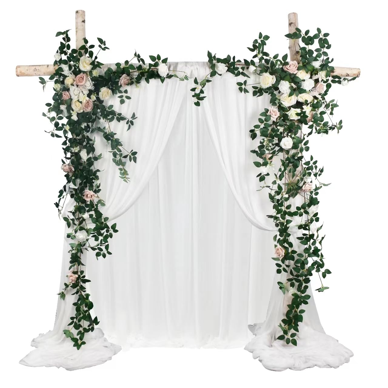 Linego Artificial Wedding Arch Floral Decoration(Pack of 4)-2pcs Artificial Wedding Arch Flowers and 2 Pcs Draping Fabric for Wedding Ceremony and Reception Backdrop Swag Decoration(Large White)