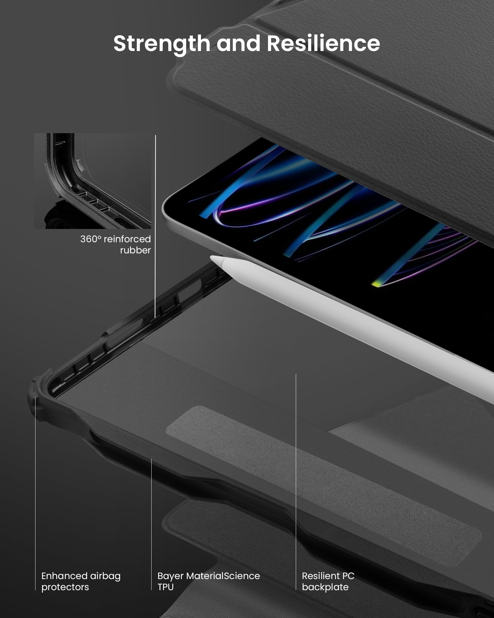 tomtoc iPad Pro Case Ultra Detachable for 11-inch iPad Pro 4th/3rd Gen (M2&M1), Protective Case with Airbag Protectors & 3 Magnetic Stand Modes Cover, Supporting Wireless Apple Pencil Charging