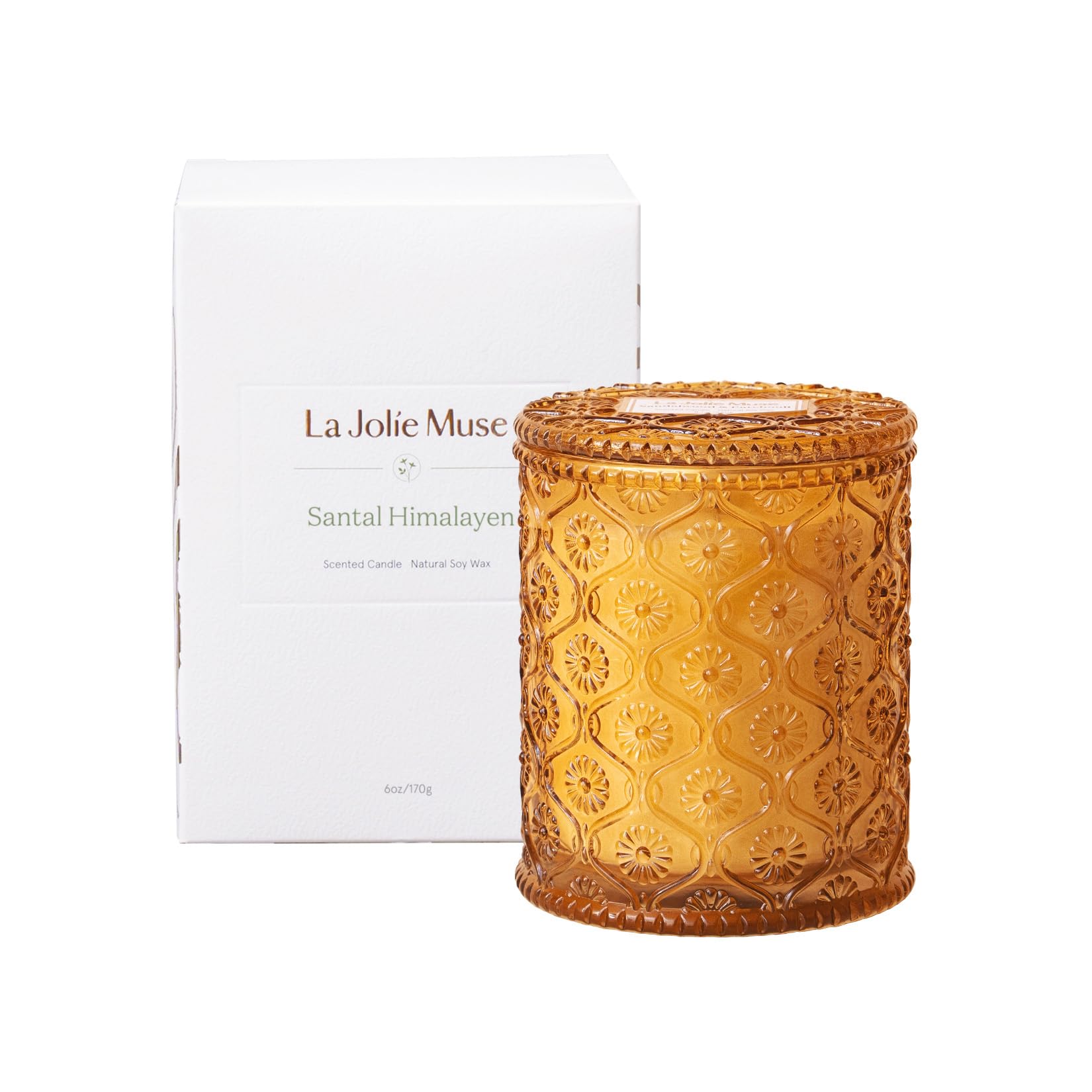 LA JOLIE MUSE Sandalwood Scented Candle, Santal Himalayen Candle, Candles Gift for Women, Decorative Candles for Home Scented, Soy Candle 6 Oz 40 Hours Burn