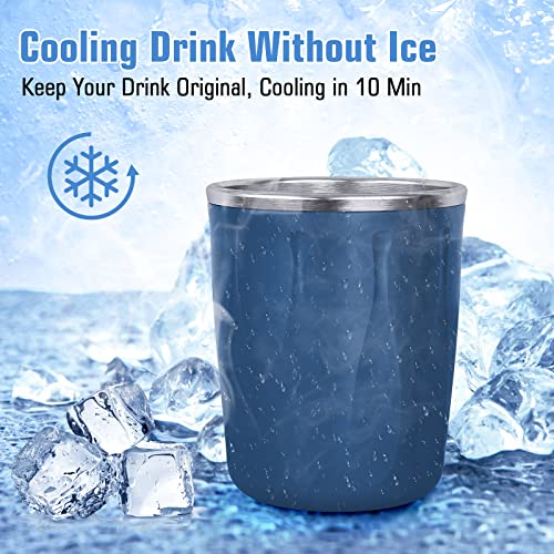 Rhovam Cooling Cup with Lid for Wine/Whisky/Beverages, 8.5 Oz Double Walled Silicone + Stainless Steel Freezable Drink Set of 1 (Blue)