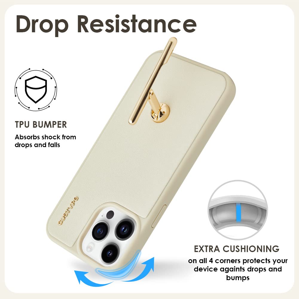 CUSTYPE Case for iPhone 13 Pro Max with Stand, Compatible with Wireless Charging, [2-Way Stand] Metal Kickstand,Slim Fit Leather Shockproof Protective Case for Apple 13 Pro Max 6.7inch Beige