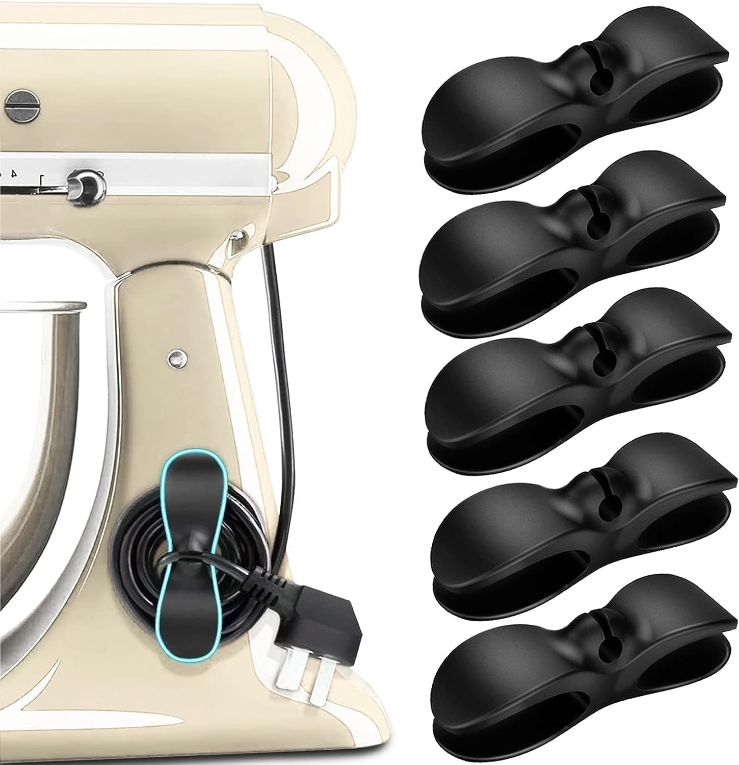 IFLYTEL Cord Organizer for Kitchen Appliances, 5 Black Upgraded Cord Wrapper, Cord Keeper, Cord Winder, Cord Holder for Appliances Stick on Air Fryer, Coffee Maker, Blender, Pressure Cooker, Toaster