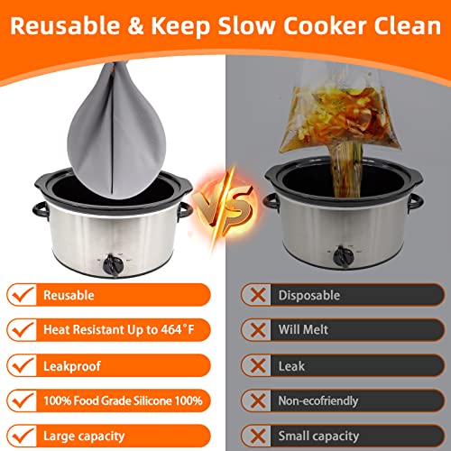 ANDIMEI 3 Pack Silicone Slow Cooker Liners Fit 6, 7, 8 Quarts Oval or Round Crock Pot,Food-grade Reusable Silicone Insert, Leakproof & Dishwasher Safe Slow Cooker Accessories Cooking Divider Liner