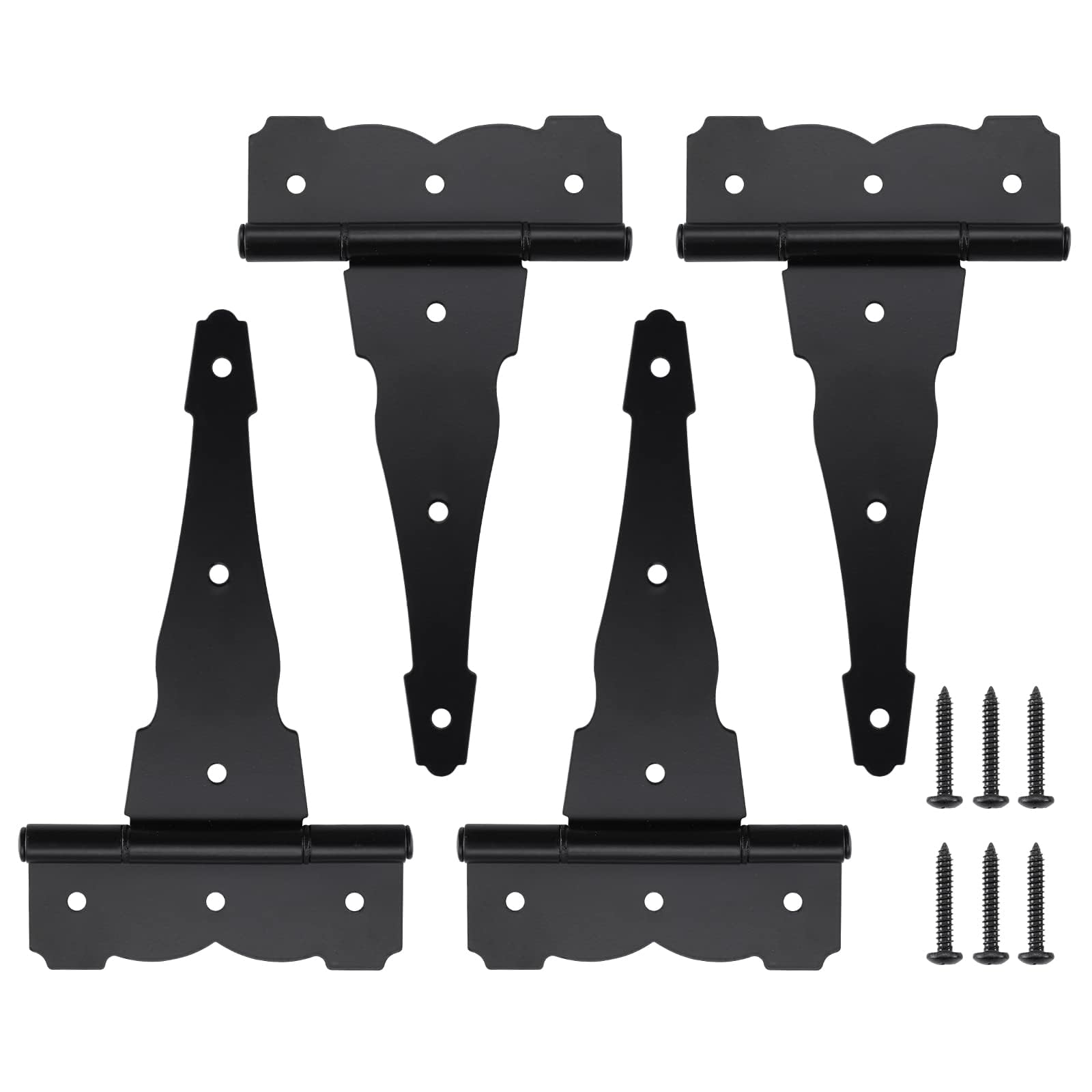 HOME MASTER HARDWARE 8 in Heavy Duty Decorative T Strap Hinge Rustproof Iron Black Gate Hinge,Tee Hinges for Storage Sheds, Gates Barns with Screws (4 Pack)