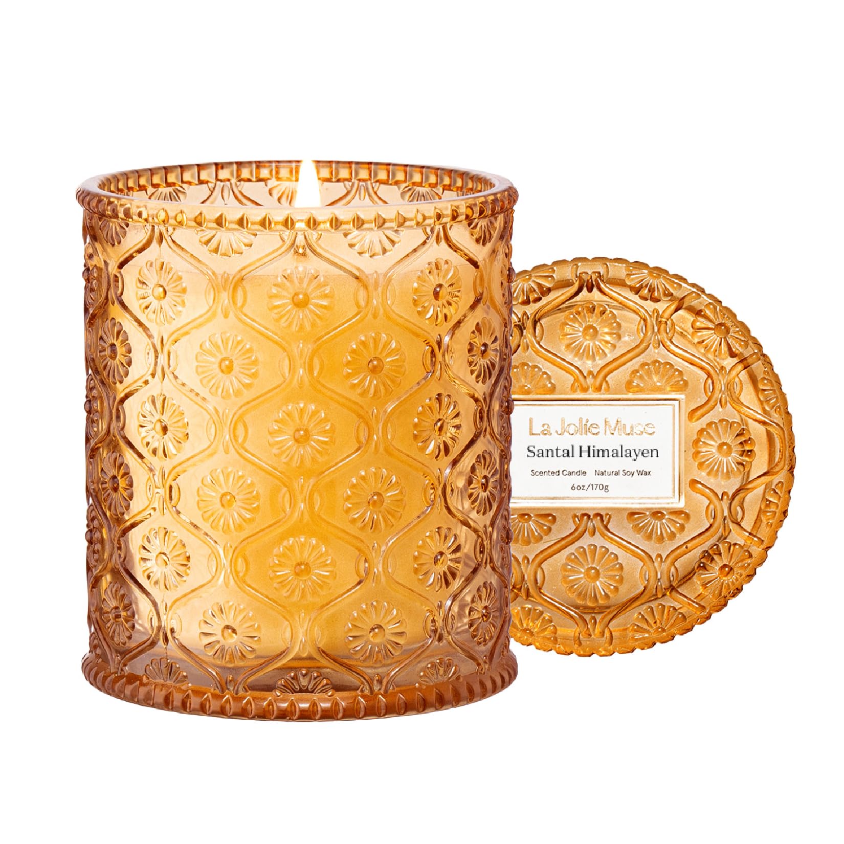 LA JOLIE MUSE Sandalwood Scented Candle, Santal Himalayen Candle, Candles Gift for Women, Decorative Candles for Home Scented, Soy Candle 6 Oz 40 Hours Burn