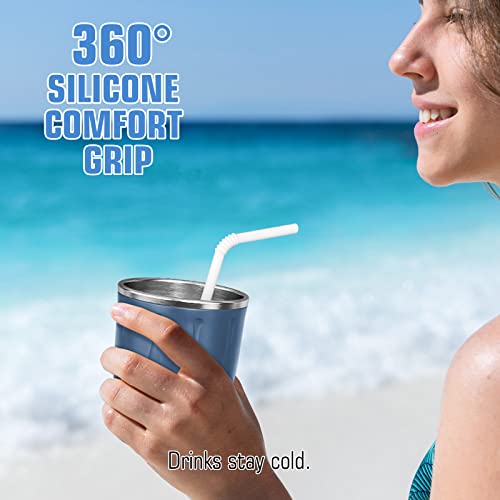 Rhovam Cooling Cup with Lid for Wine/Whisky/Beverages, 8.5 Oz Double Walled Silicone + Stainless Steel Freezable Drink Set of 1 (Blue)