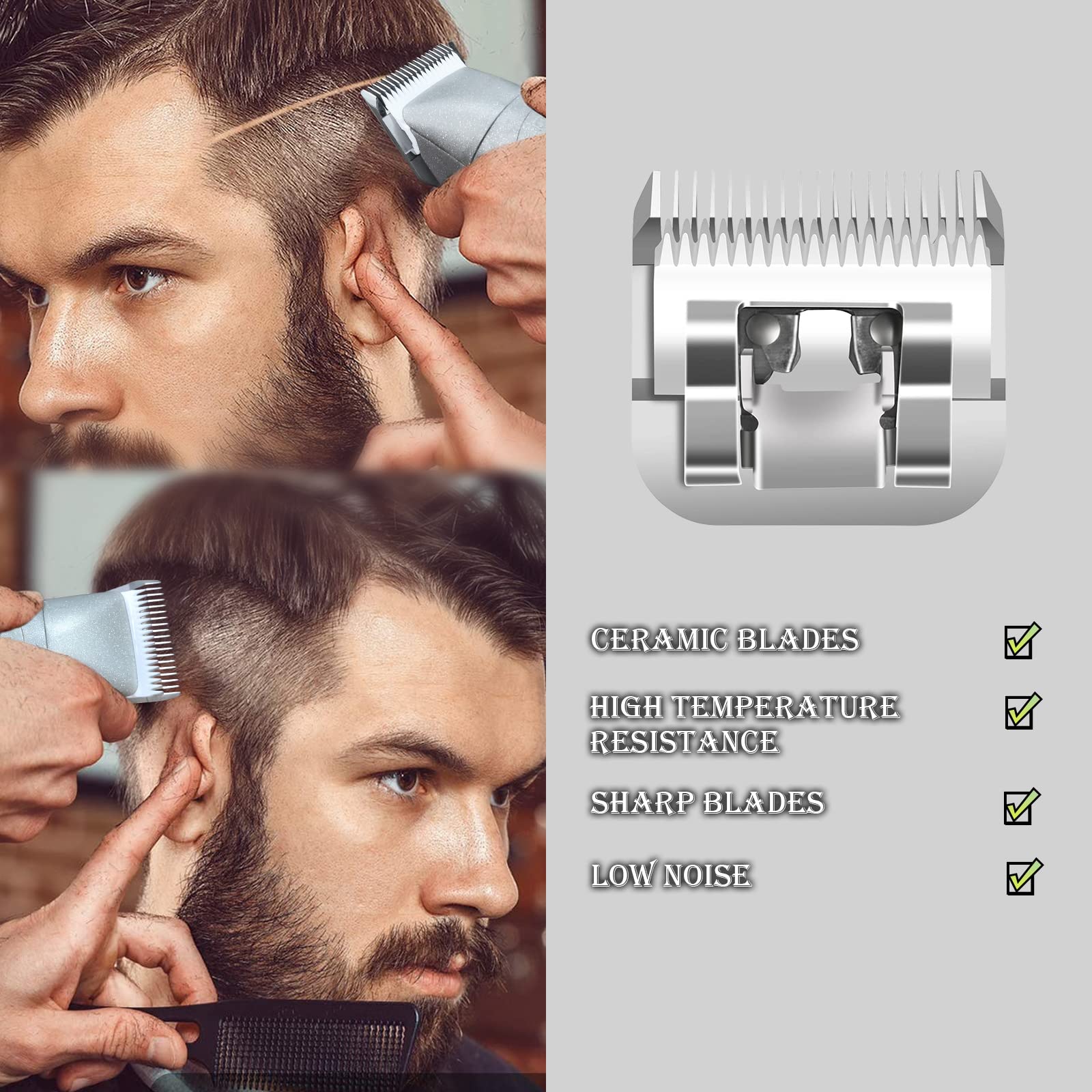 3 Packs Professional Detachable Replacement Ceramic Blades Set,Cut Length 5/32-Inch to 3/8-Inch,compatible with Andis/oster Classic 76/Star-Teq/Power-Teq/A5 Clipper