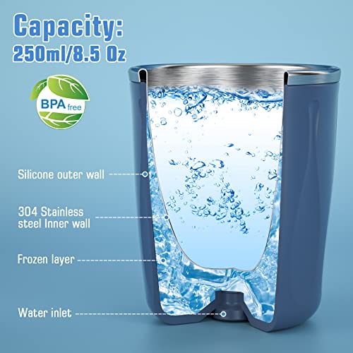 Rhovam Cooling Cup with Lid for Wine/Whisky/Beverages, 8.5 Oz Double Walled Silicone + Stainless Steel Freezable Drink Set of 1 (Blue)