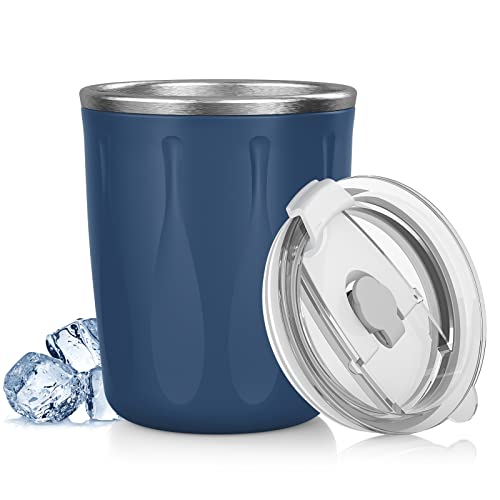 Rhovam Cooling Cup with Lid for Wine/Whisky/Beverages, 8.5 Oz Double Walled Silicone + Stainless Steel Freezable Drink Set of 1 (Blue)