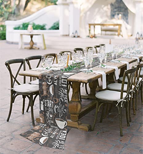 Rural Coffee Chiffon Table Runner 120 Inches Long, Shabby Chic Esppresso Beans Cup Drinking Voile Sheer Tulle Runner for Rustic Wedding Reception Bridal Shower Decorations Birthday Party