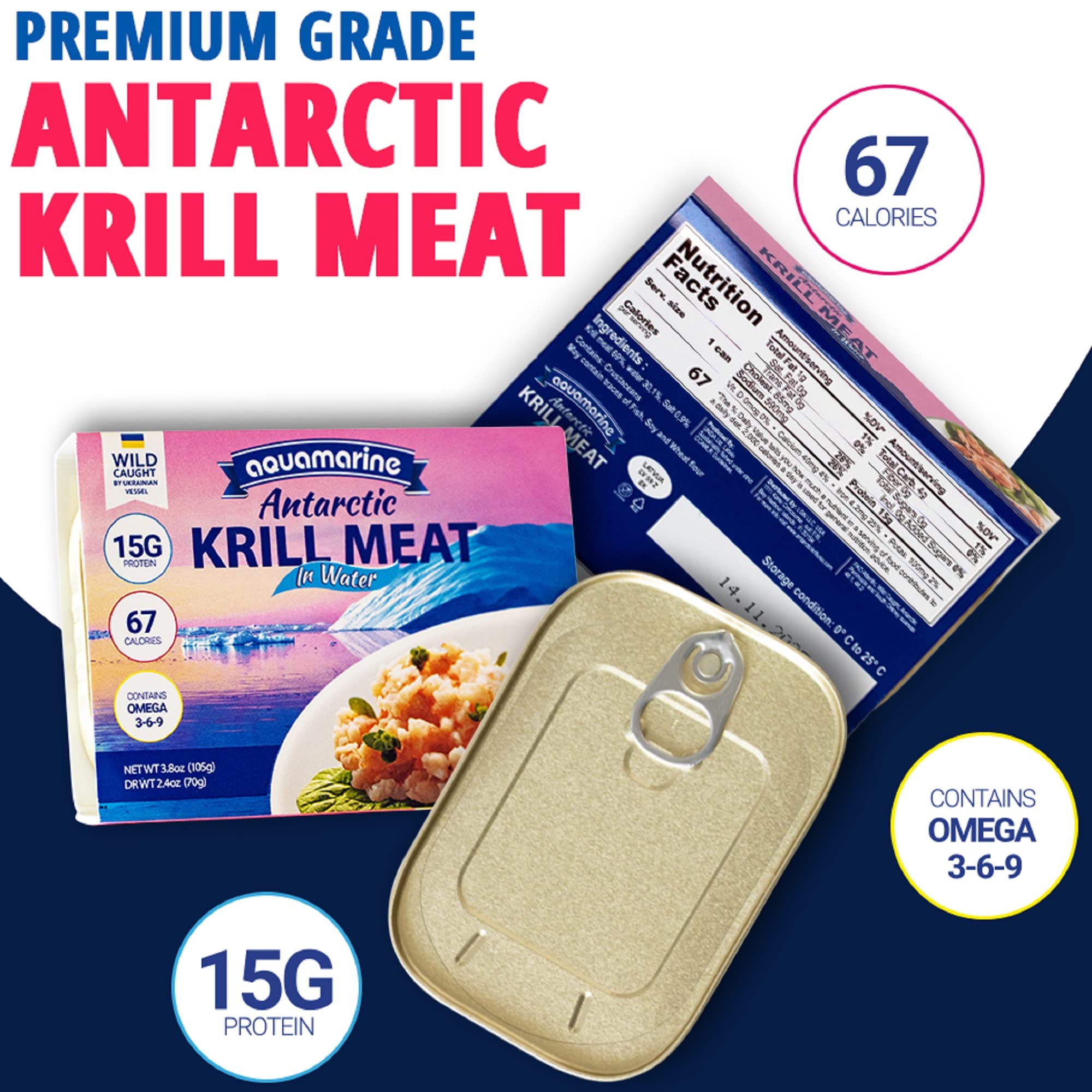 Krill Meat Aquamarine Canned Antarctic Seafood Krill Meat like Tiny Shrimp in a Can - Wild Caught Seafood - 3.7 oz (1)