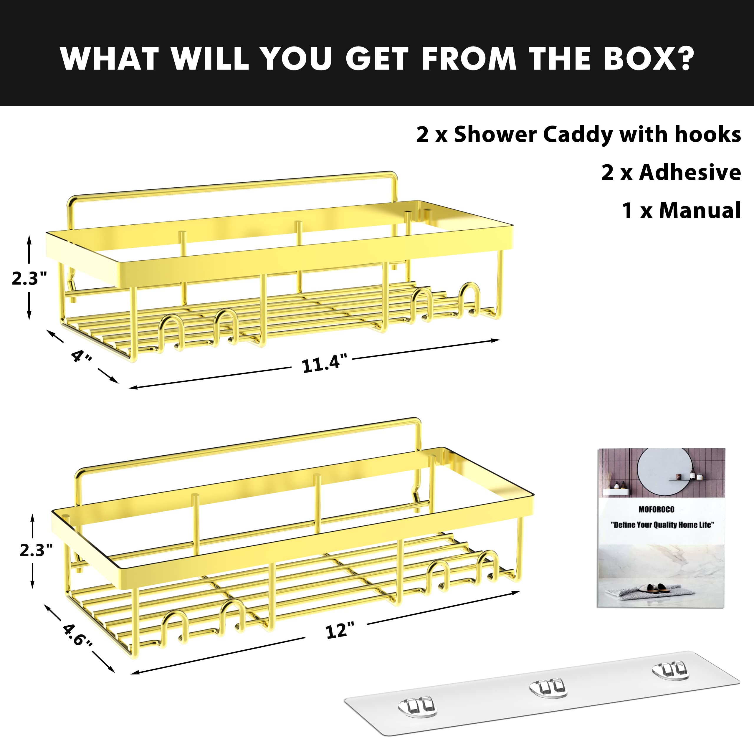 Moforoco Shower Caddy Shelf Organizer Rack, Self Adhesive Black Bathroom Shelves Basket, Home Farmhouse Wall Inside Organization and Storage Decor Rv Accessories, First Camper Apartment Essentials