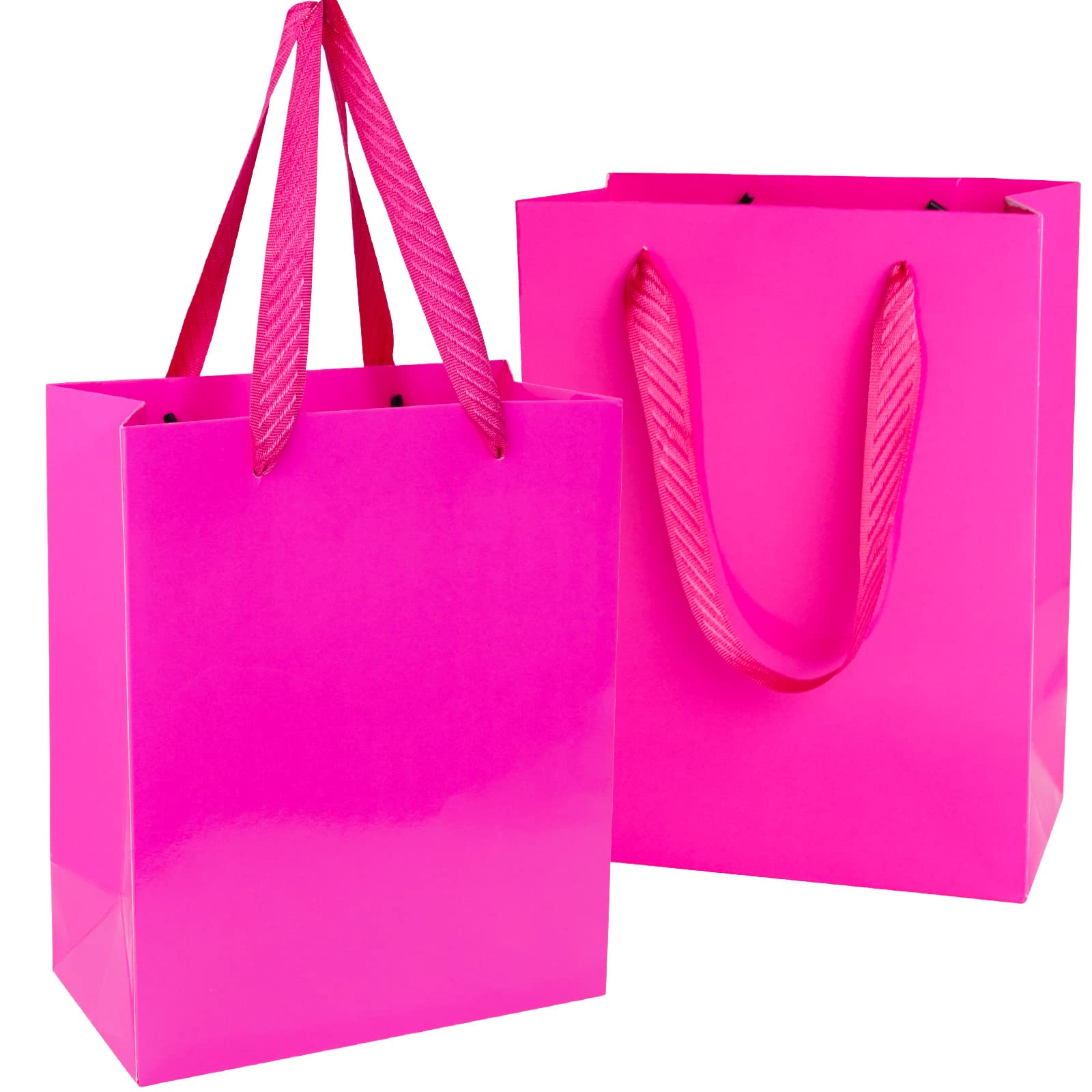 UnicoPak Hot Pink Gift Bags Medium Size 8x4x10 20Pcs, Glossy Finish Waterproof Paper Gift Bags with Handles, Party Bags Pink Gift Bags for Birthday, Party, Wedding, Bridal Shower, Shopping