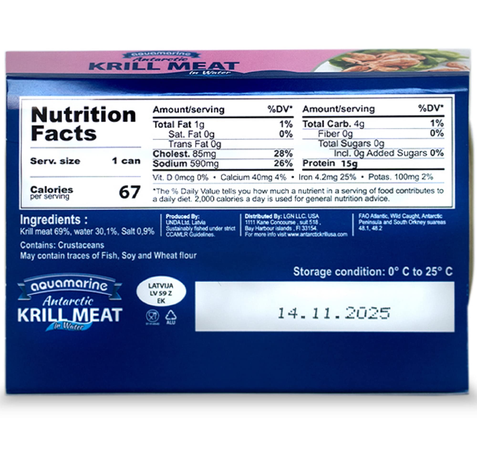 Krill Meat Aquamarine Canned Antarctic Seafood Krill Meat like Tiny Shrimp in a Can - Wild Caught Seafood - 3.7 oz (1)