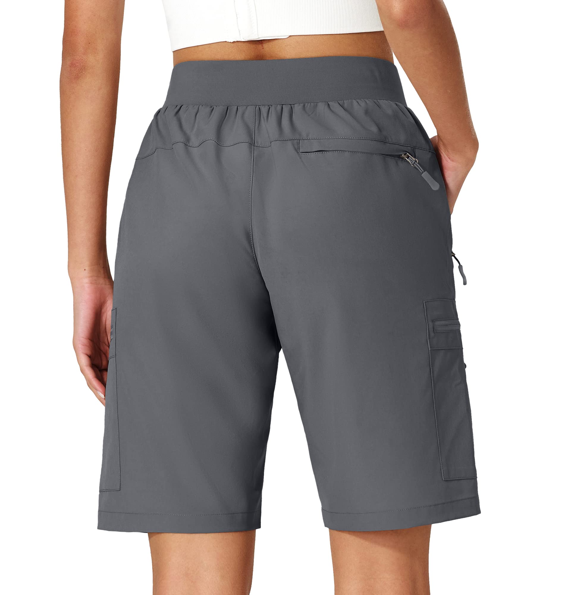 Ksmien Women's Hiking Cargo Shorts Quick Dry Lightweight Summer Shorts with Zipper Pockets for Travel Golf Camping Dark Grey
